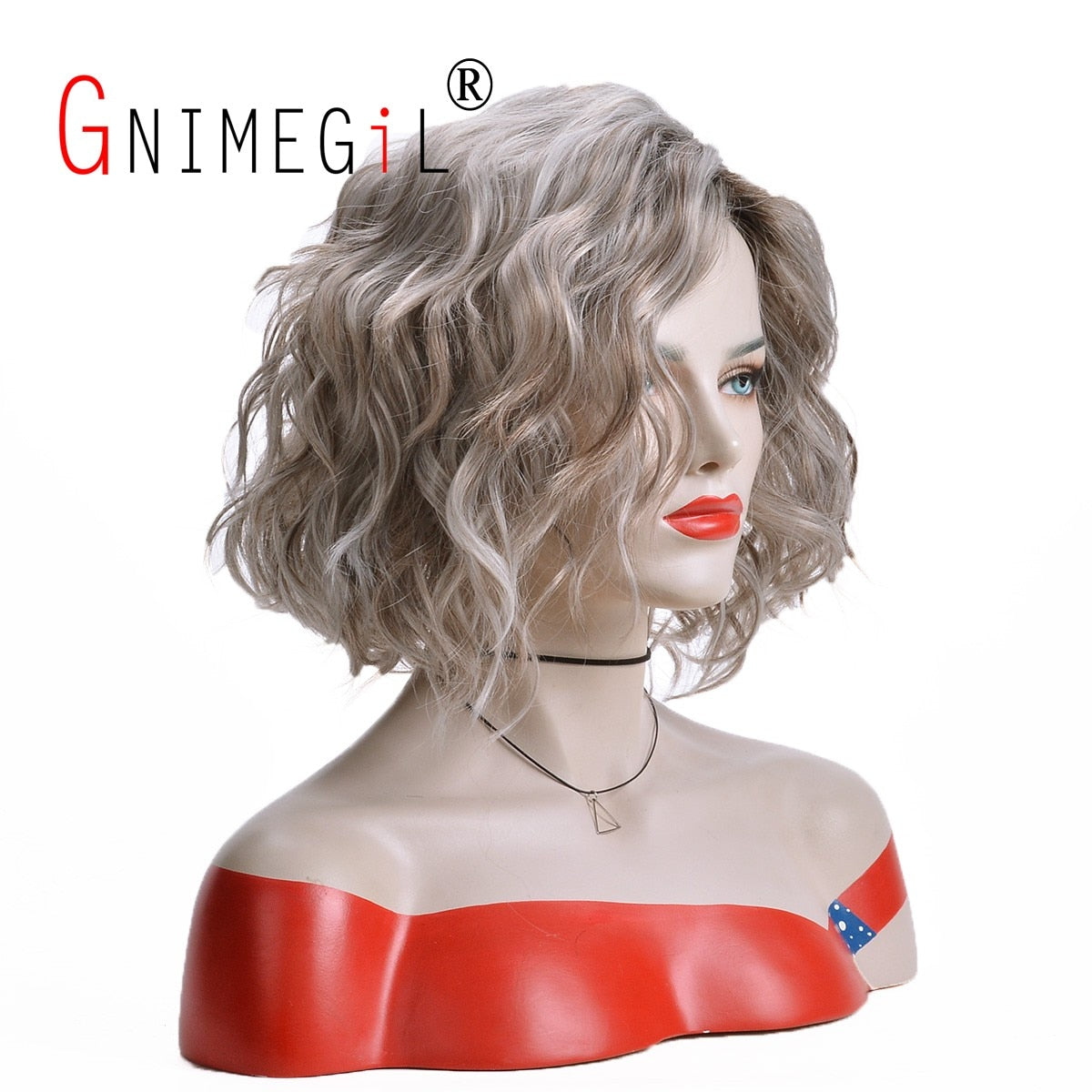 "Sandy" Grey/ Silver Short Synthetic Curly Wavy Wigs with Dark Roots ...