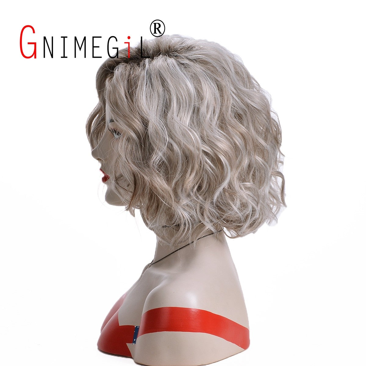 "Sandy" Grey/ Silver Short Synthetic Curly Wavy Wigs with Dark Roots ...